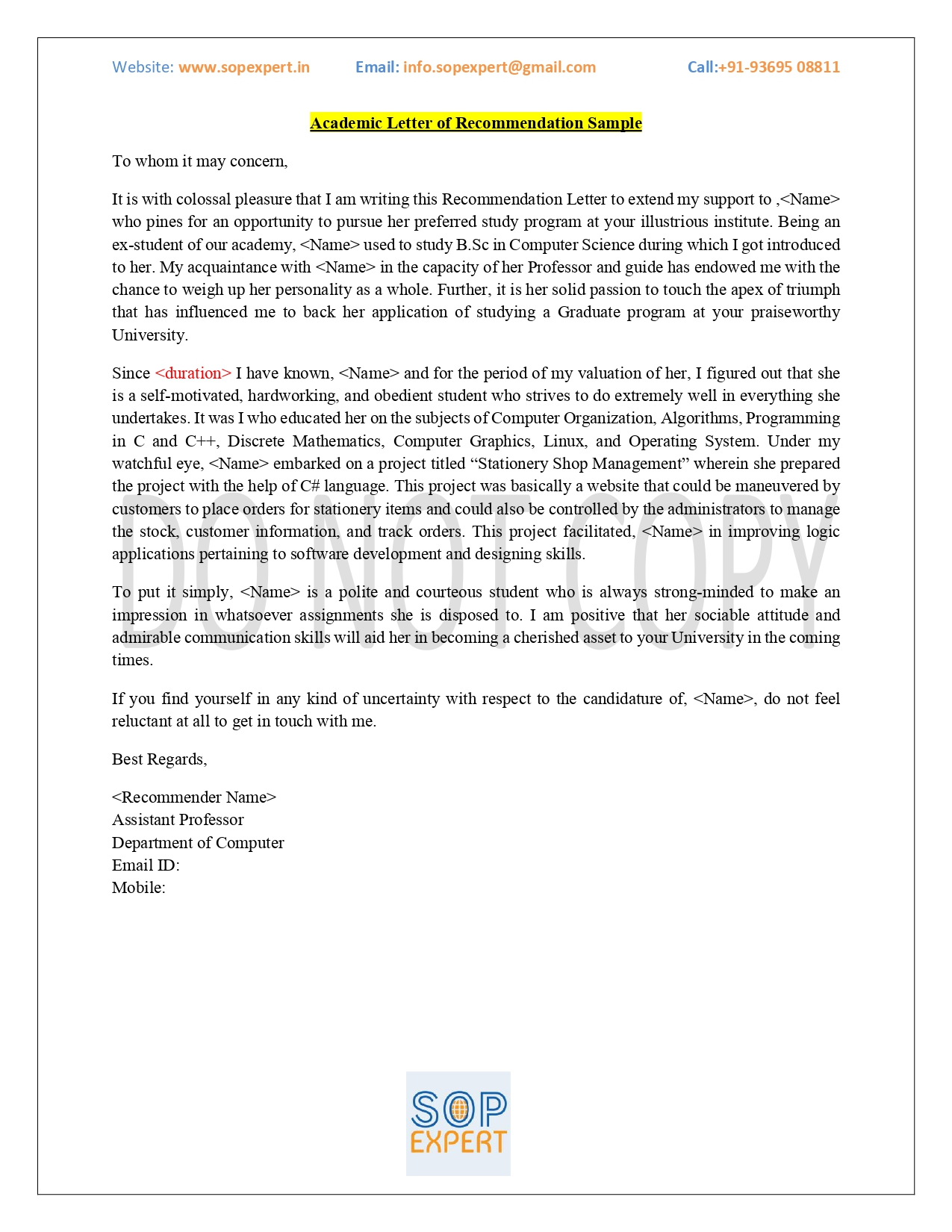 Letter of Recommendation (Format, Samples and Tips) - SOP Expert